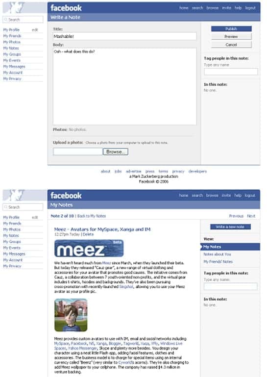 facebook features in 2006